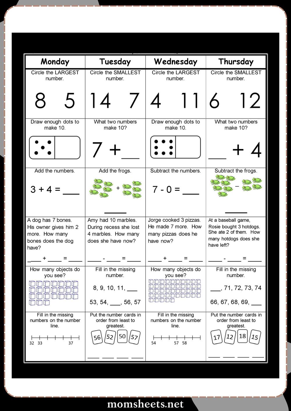 Weekly Math Test Grade 1 Free Download | worksheets | Momsheets.net