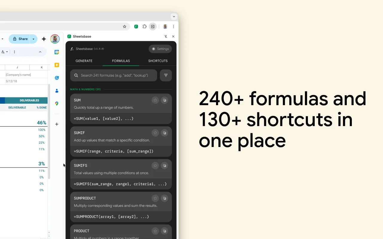 Sheetsbase - AI formulas generator and shortcuts for Google Sheets ...